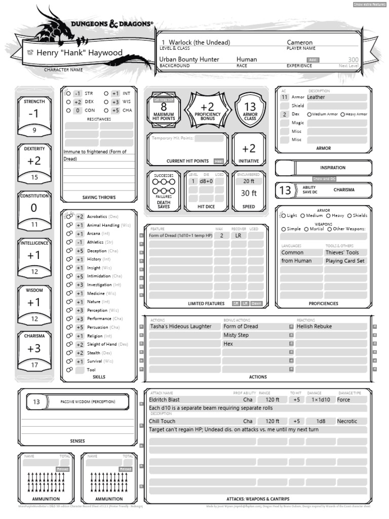 D&D Character Sheet: Warlock | PDF | Role Playing Games | D20 System