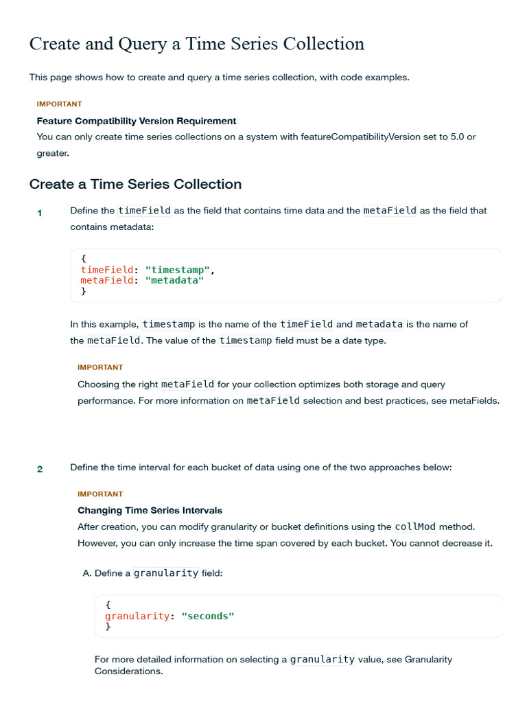 Create and Query A Time Series Collection - MongoDB Manual v8.0 | PDF | Mongo Db | Metadata
