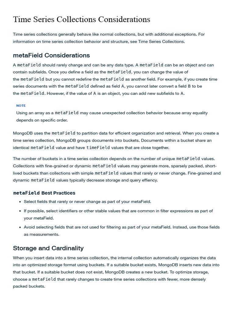 Time Series Collections Considerations - MongoDB Manual v8.0 | PDF | Time Series | Mongo Db