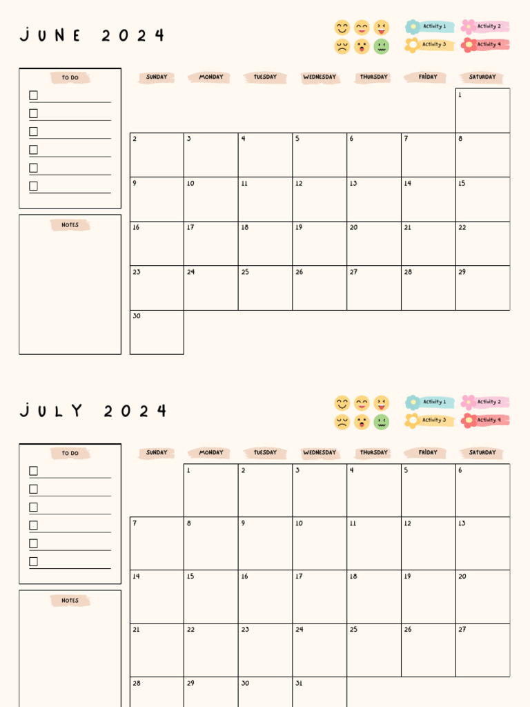 Ivory Playful and Minimalist 2024 Monthly Calendar | PDF