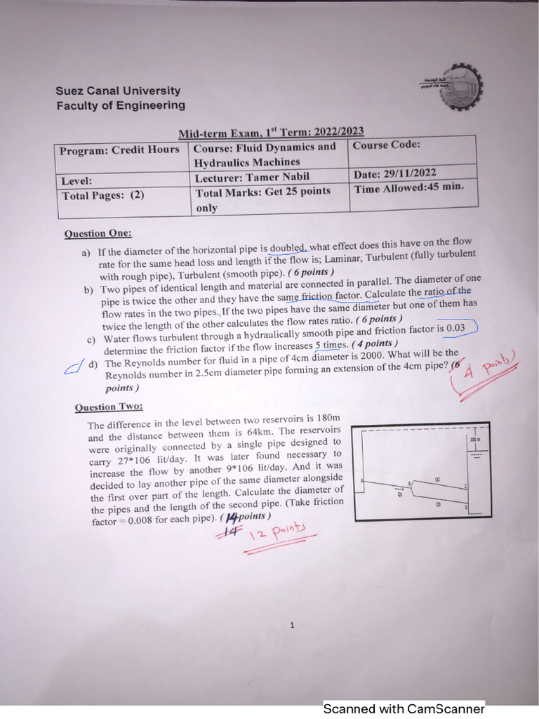 Hydraulic Midterm - Model Answer | PDF