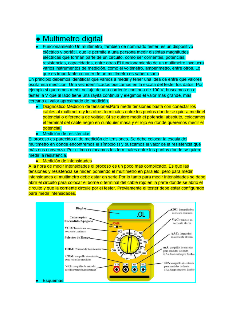 Guía de Uso del Multímetro Digital | PDF | Resistencia Eléctrica y Conductancia | Corriente ...