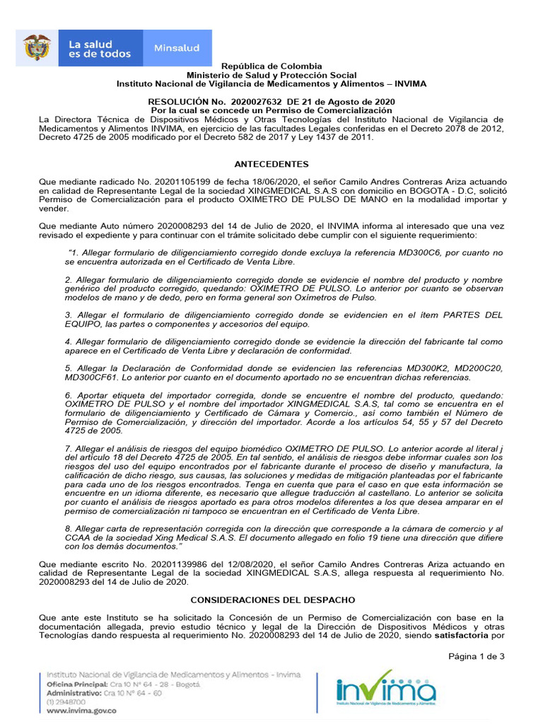 Registro Invima Invima 2020ebc-0021961 Aem-Pulsi-62 | PDF