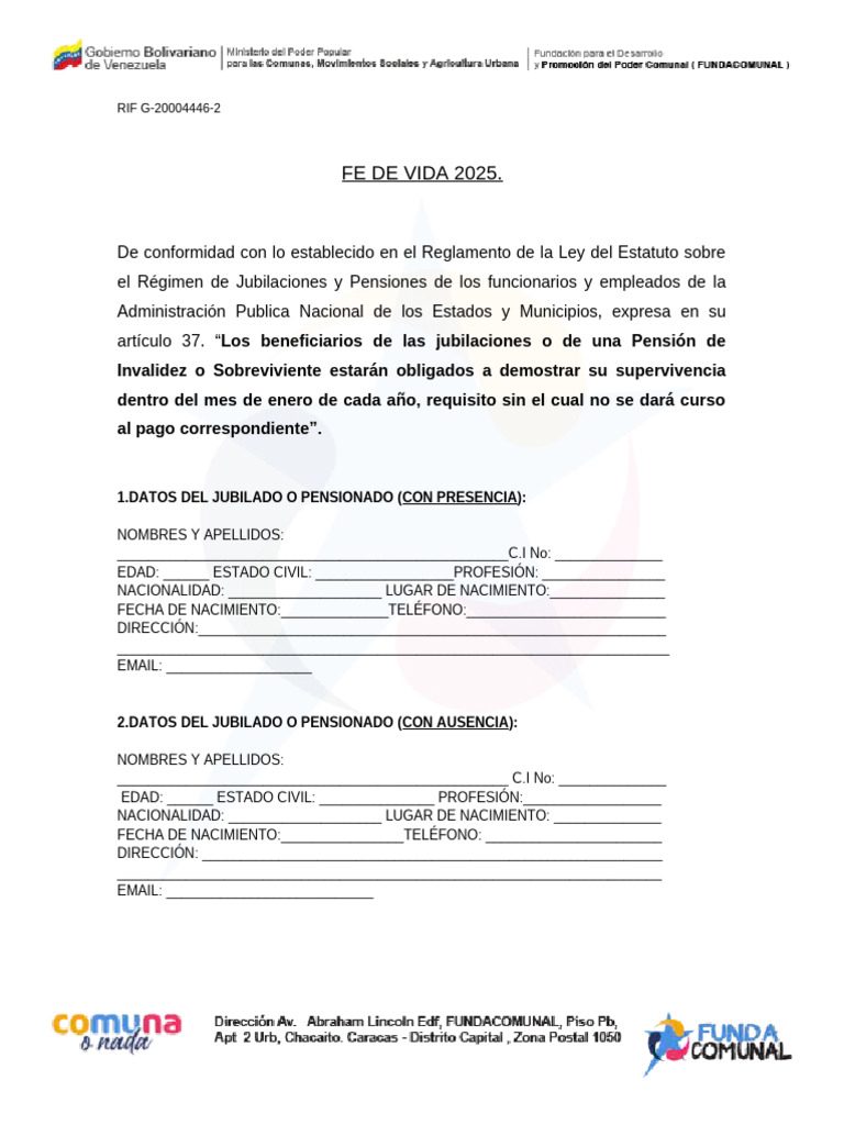 Fe de Vida para Jubilados 2025 | PDF