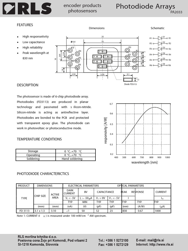 Data Sheet PA2033 Photodiode Arrays | PDF | Semiconductors | Semiconductor Devices