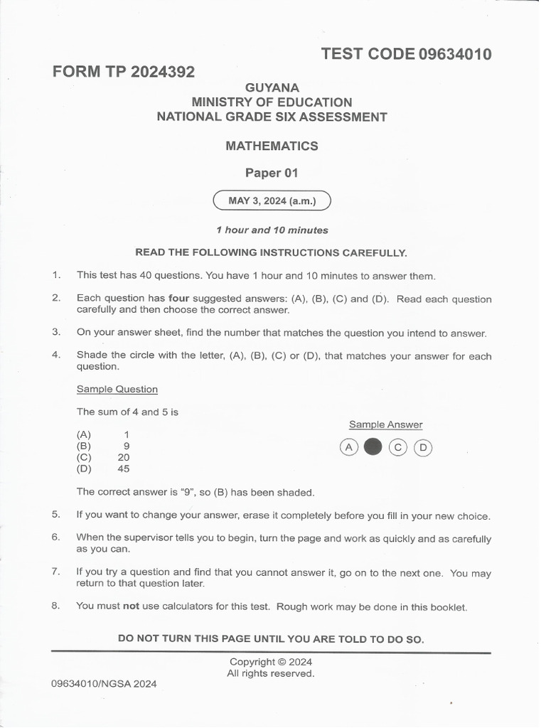 NGSA 2024 - Mathematics Paper 1 | PDF