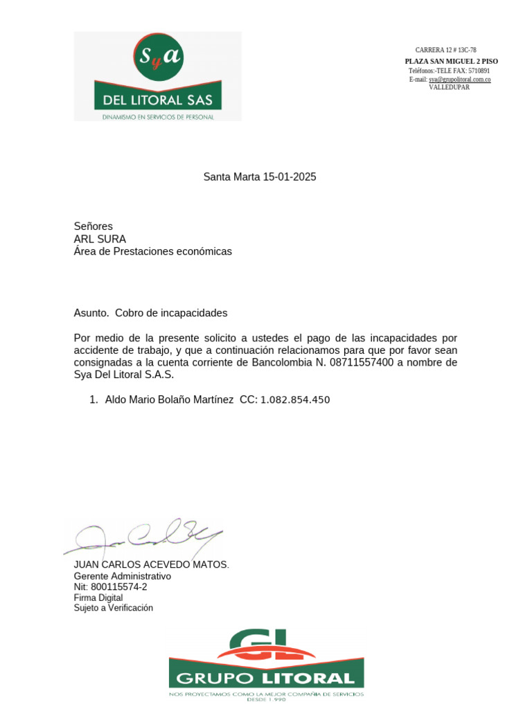 Carta de Cobro de Incapacidades 1 | PDF