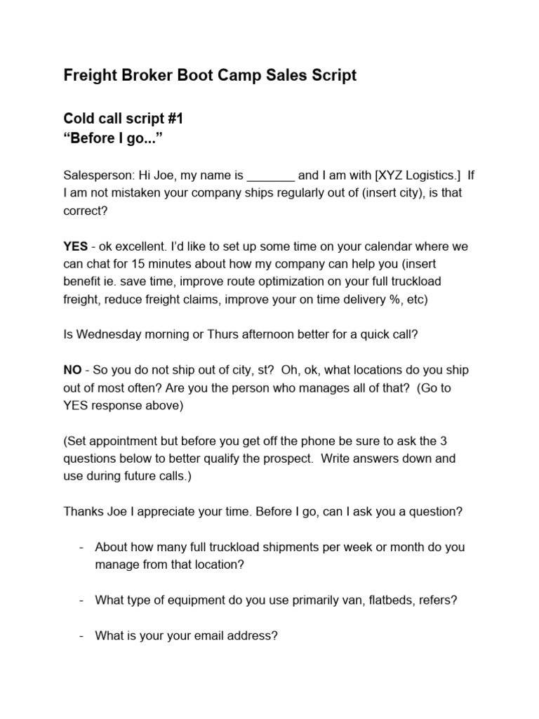 Freight-Broker-Boot-Camp-Sales-Scripts | PDF | Cargo | Logistics