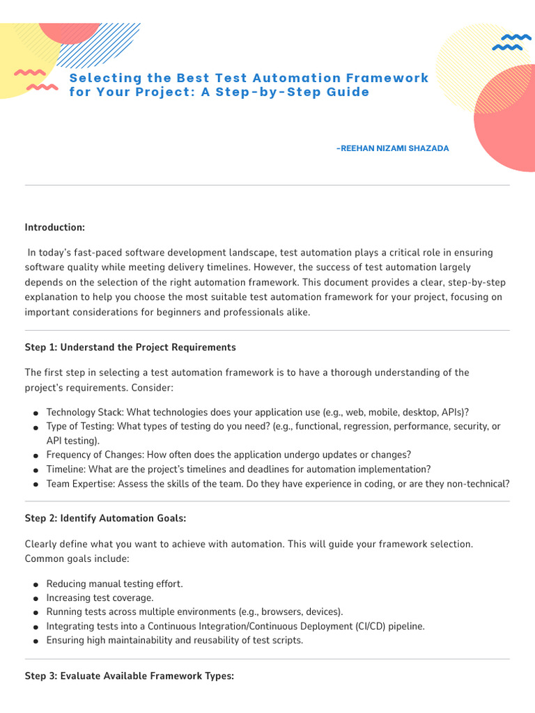 Selecting The Best Test Automation Framework Pdf Software Industry Computing
