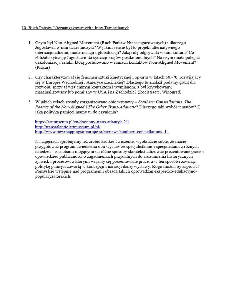 10d Ruch Państw Niezrzeszonych i Inny Transatlantyk - zagadnienia | PDF