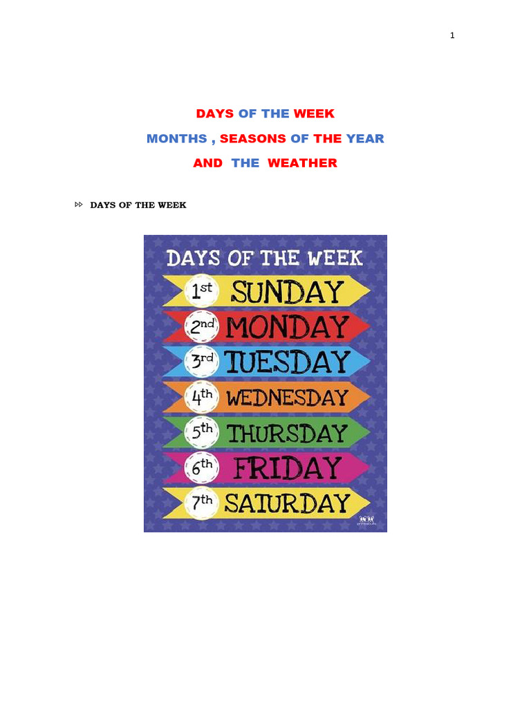 Days, Months, Seasons, and Weather | PDF