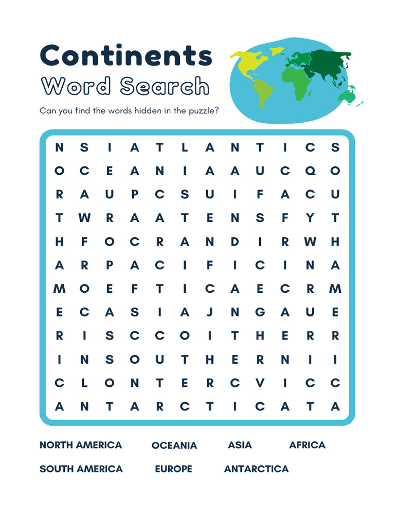 Continents Wordsearch | PDF