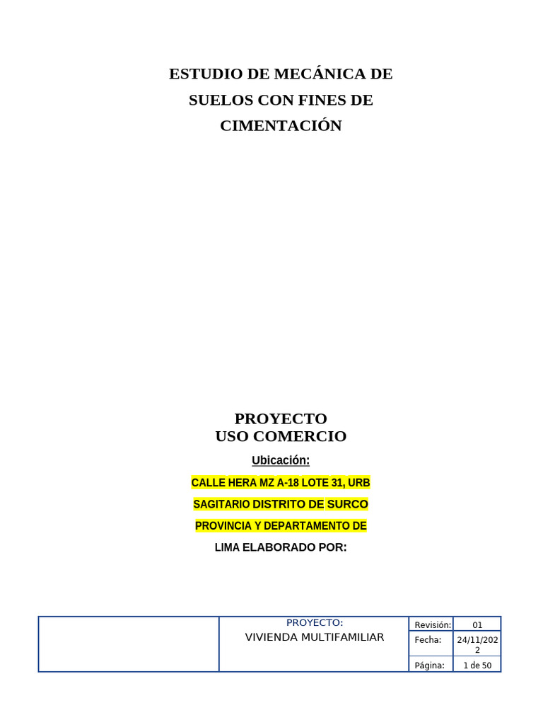 ESTUDIO DE MECÁNICA DE SUELOS CON FINES DE CIMENTACIÓN (Recuperado Automáticamente) | PDF ...