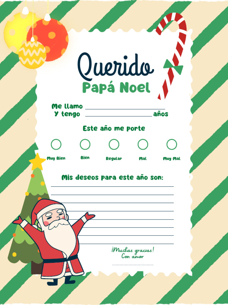 Carta para Papá Noel Infantil Ilustrada Beige Verde | PDF