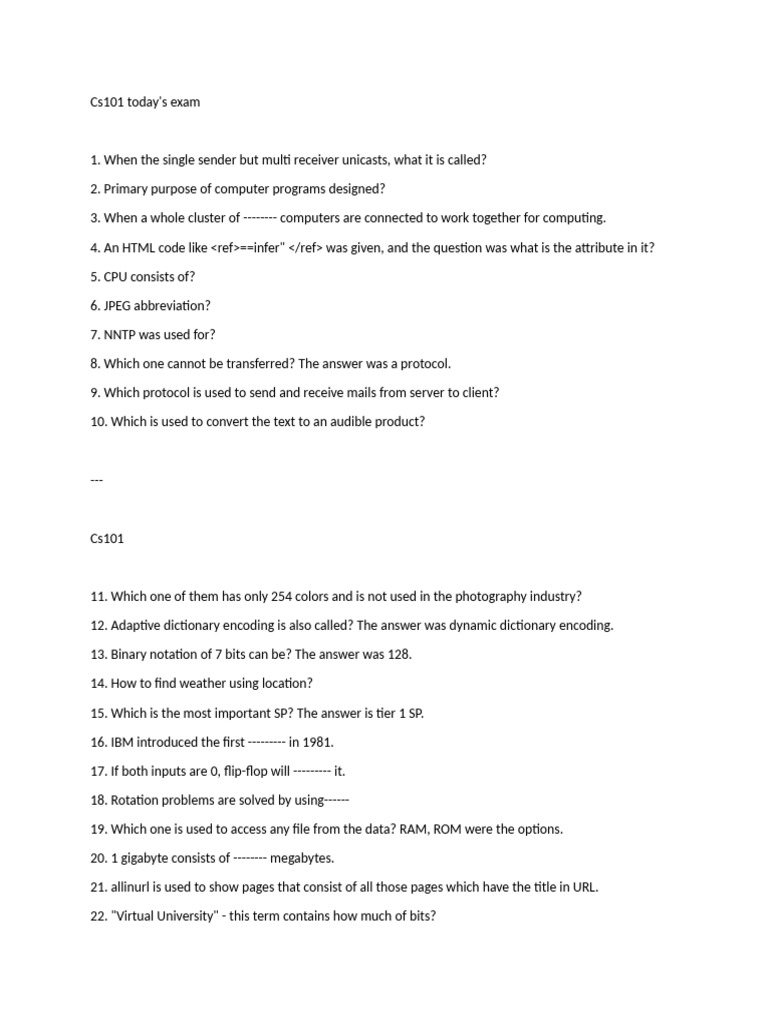 CS101 Current MidTerm Paper 2024 | PDF CS101 Current MidTerm Paper 2024 | PDF