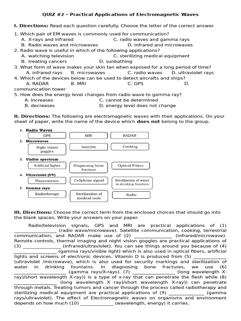 QUIZ 2-Applications of EM Waves | PDF | Radio | Electromagnetic Radiation