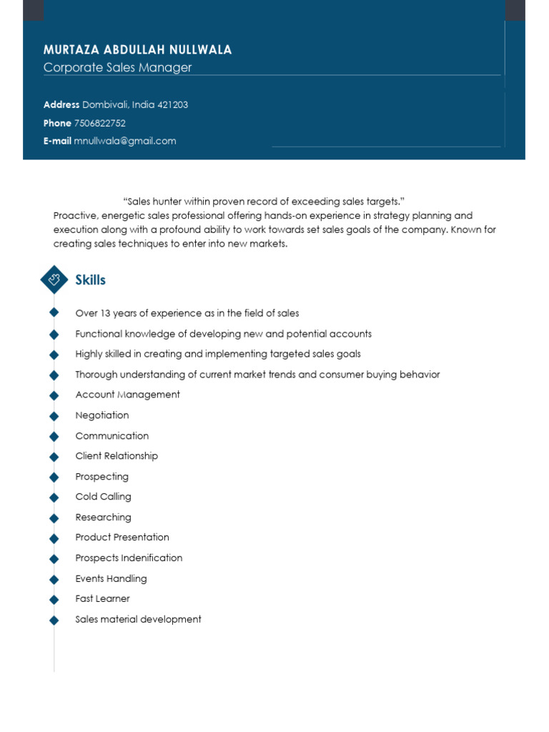 Resume Murtaza Nullwala.docs-1 | PDF | Sales | Marketing