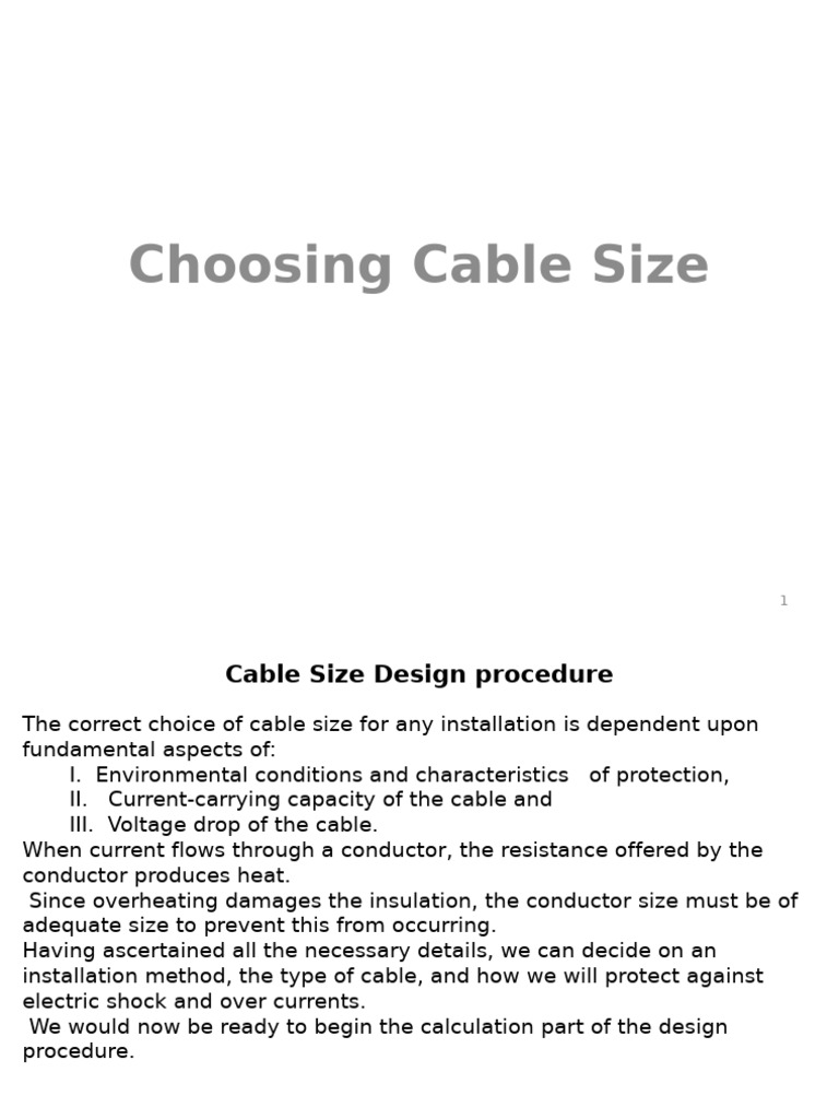 Final Choosing Cable Size | PDF | Electrical Resistance And Conductance | Fuse (Electrical)