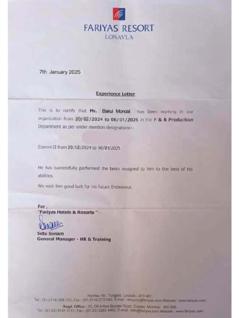 Experience Letter | PDF