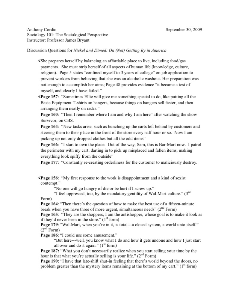 Sociology Nickel and Dimed Questions | PDF | Finance & Money Management ...