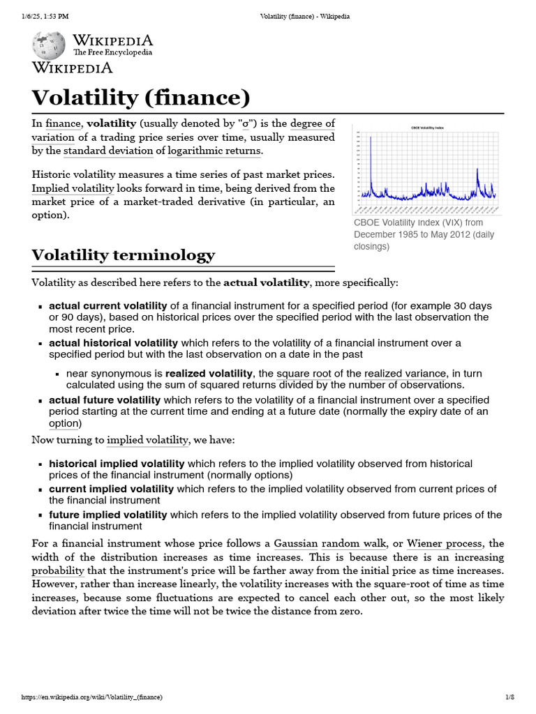 Volatility (Finance) - Wikipedia | PDF | Volatility (Finance) | Implied ...
