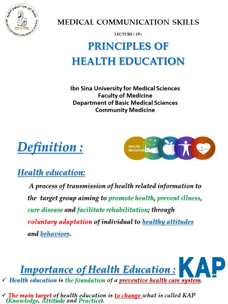 Lecture 19 Principles of Health Education | PDF | Medicine | Health Care