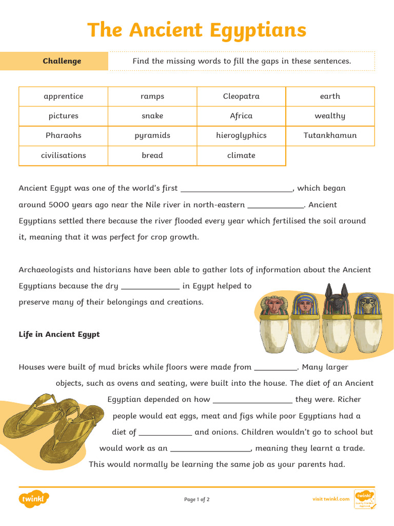 T H 1649423069 Cloze Procedure About The Ancient Egyptians Worksheet ...
