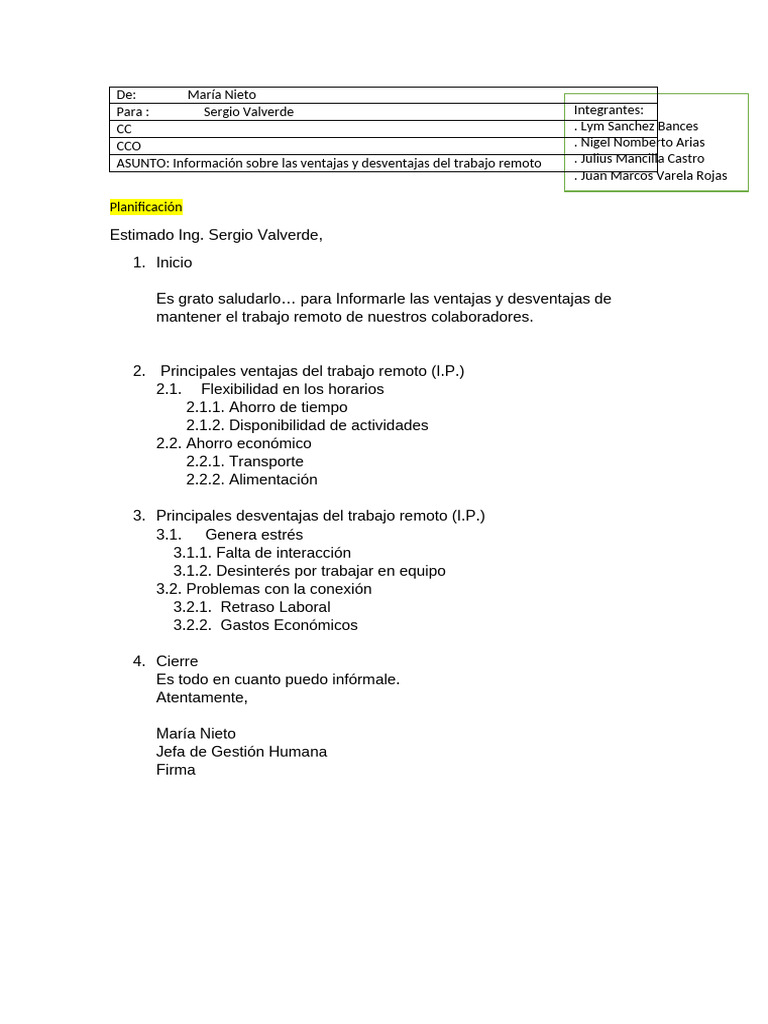 Esquema de Redacción para Un Correo Electronico Listo para Enviar | PDF