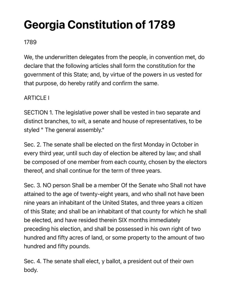 Georgia Constitution of 1789 | PDF | Pardon | Oath Of Office