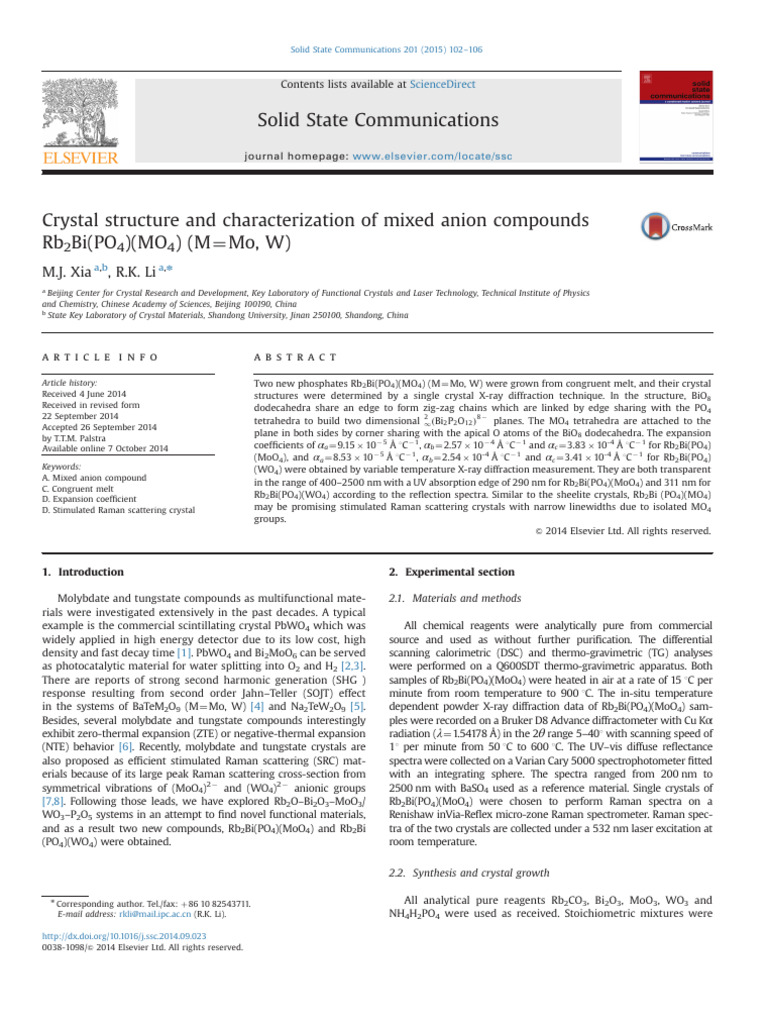 Crystal Structure of Rb2Bi(PO4)(MO4) | PDF | Raman Spectroscopy | X Ray ...