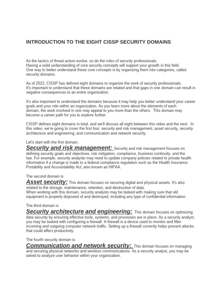 Overview of CISSP's Eight Domains | PDF | Computer Security | Security