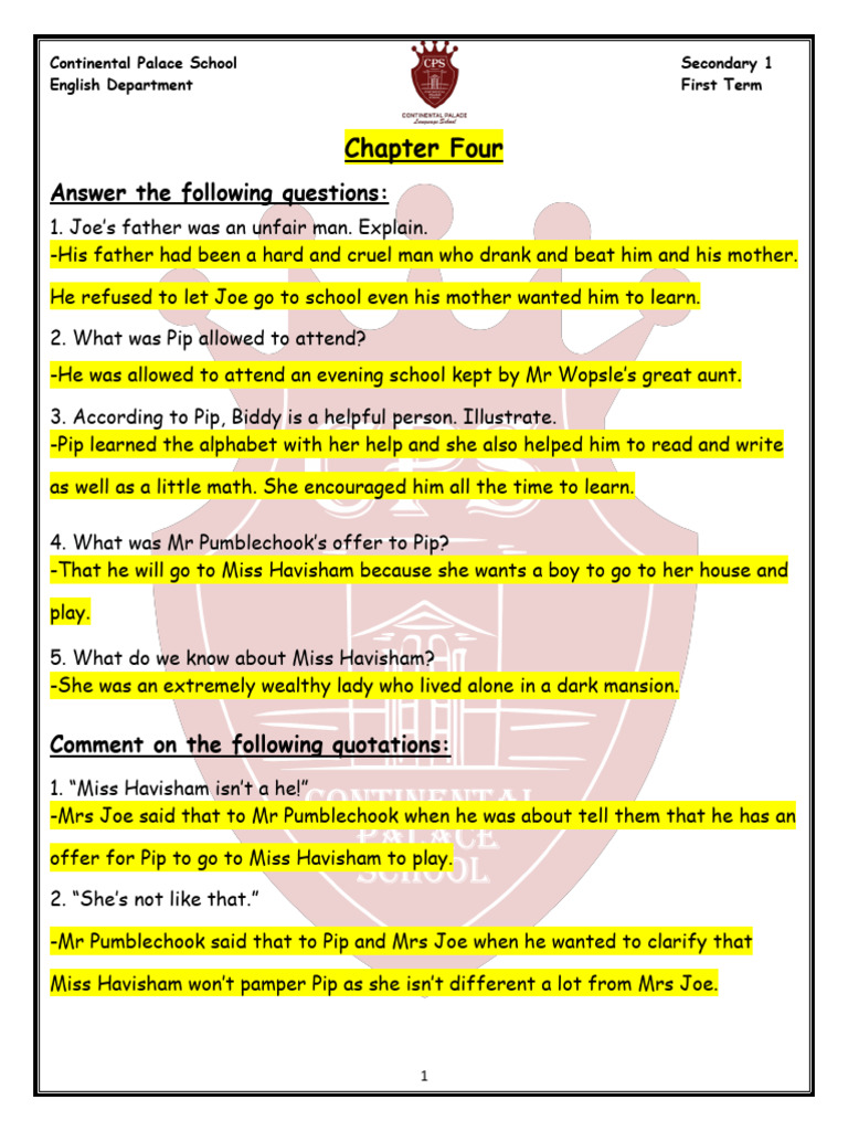 Great Expectations Chapter 4 | PDF