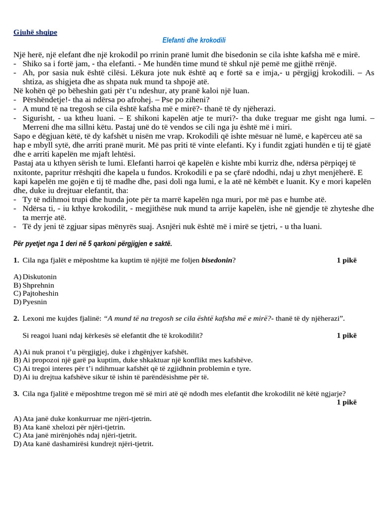 Modele Testesh Gjuhë Shqipe, Matematike, Dituri Natyre Klasa 5 A | PDF