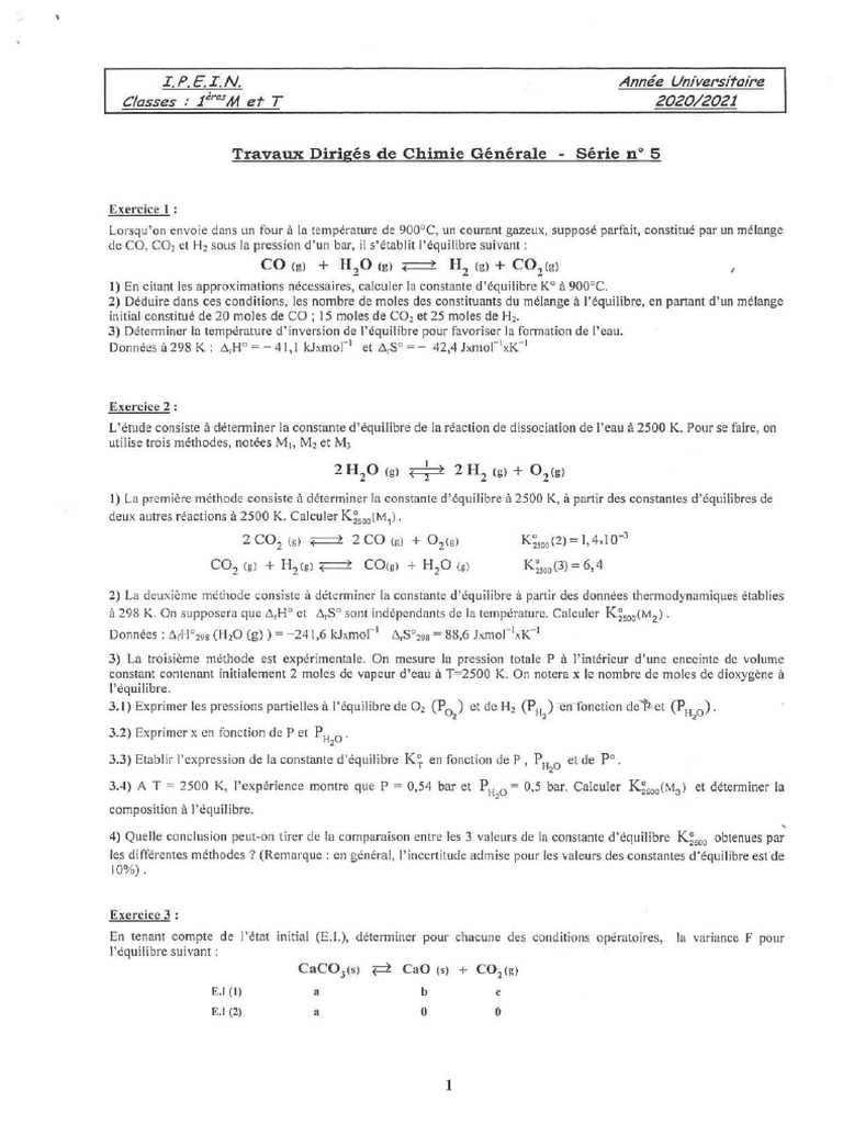 Equilibres Chimiques 2021 IPEIN Series | PDF