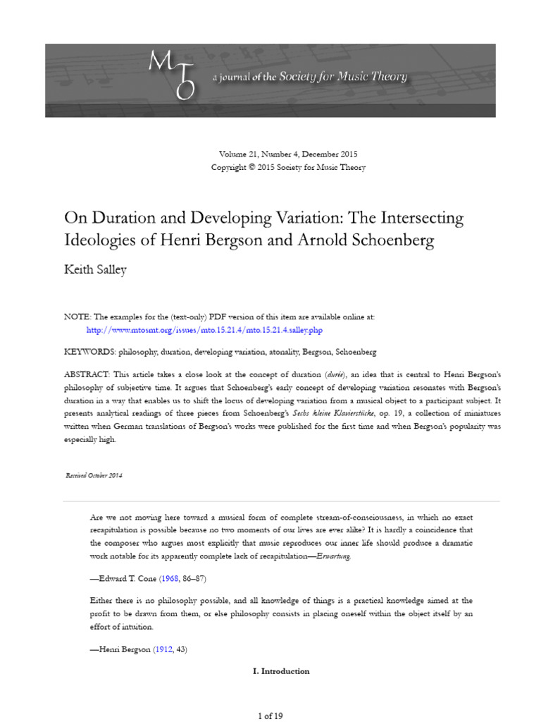 Bergson in Music Duration and Developing | PDF | Time | Henri Bergson