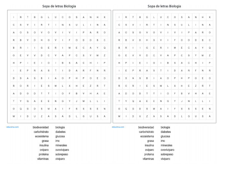 Sopa de letras Biologia | PDF
