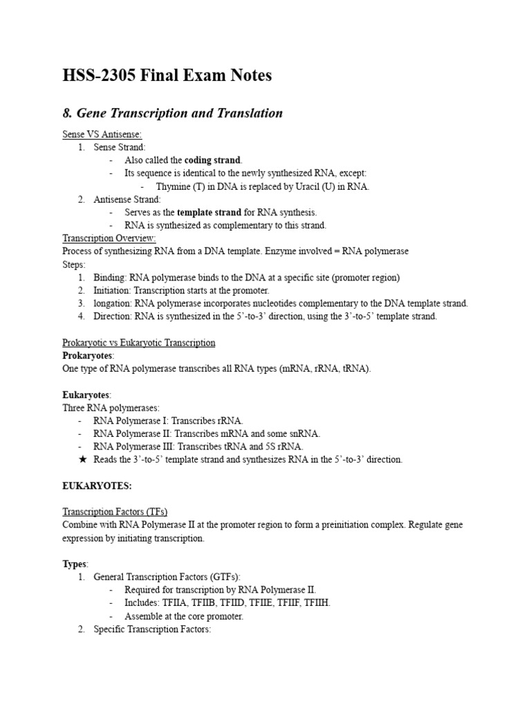 HSS 2305 Gene Transcription Overview | PDF | Rna Splicing | Cell Nucleus