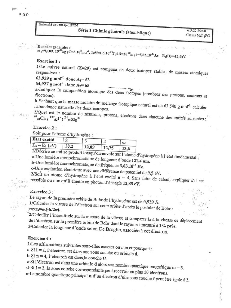 Atomistique 2020 IPEIN Series (done ️ ) | PDF