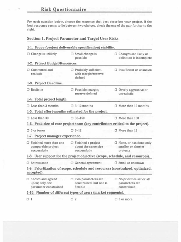 Risk Questionnaire 1 | PDF