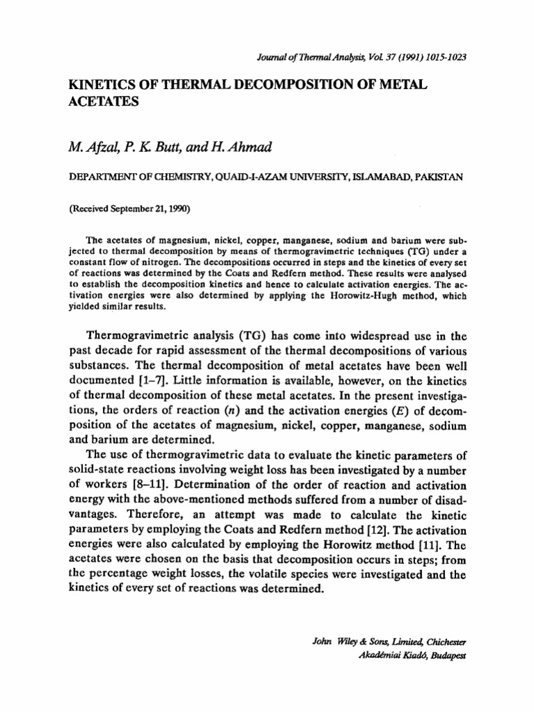 Kinetics of Metal Acetate Decomposition | PDF | Activation Energy ...