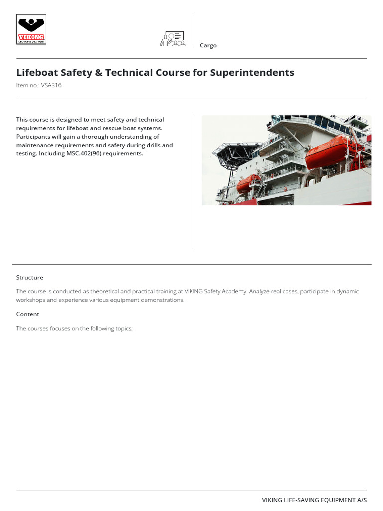 VSA316 - Lifeboat Safety & Technical Course For Superintendents | PDF