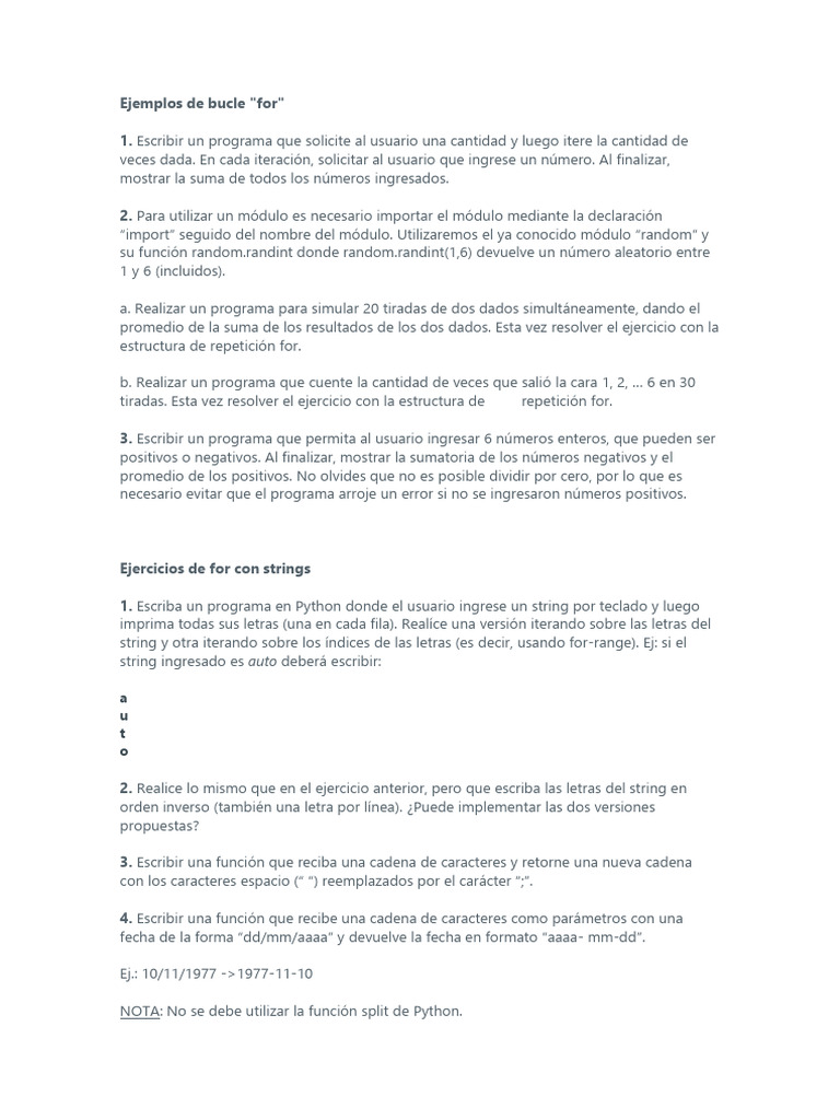 Ejercicios - For y String-1 | PDF | Python (lenguaje de programación) | Función (Matemáticas)