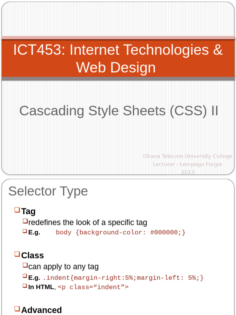 Introduction To Css II | PDF | Html Element | Html