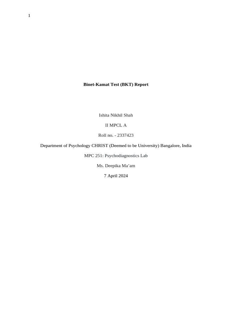 BKT Report | PDF | Intelligence Quotient | Intelligence