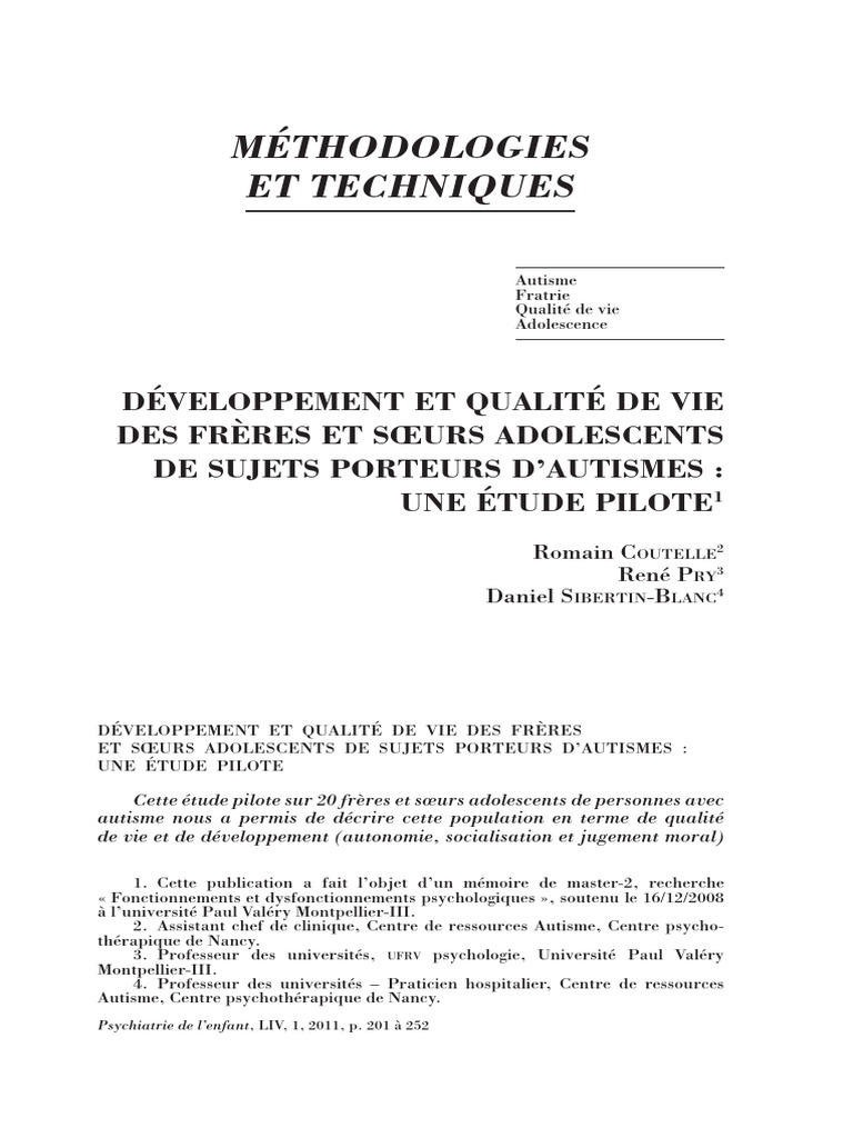 Qualité de vie des frères d'autistes | PDF | Trouble du spectre de l ...