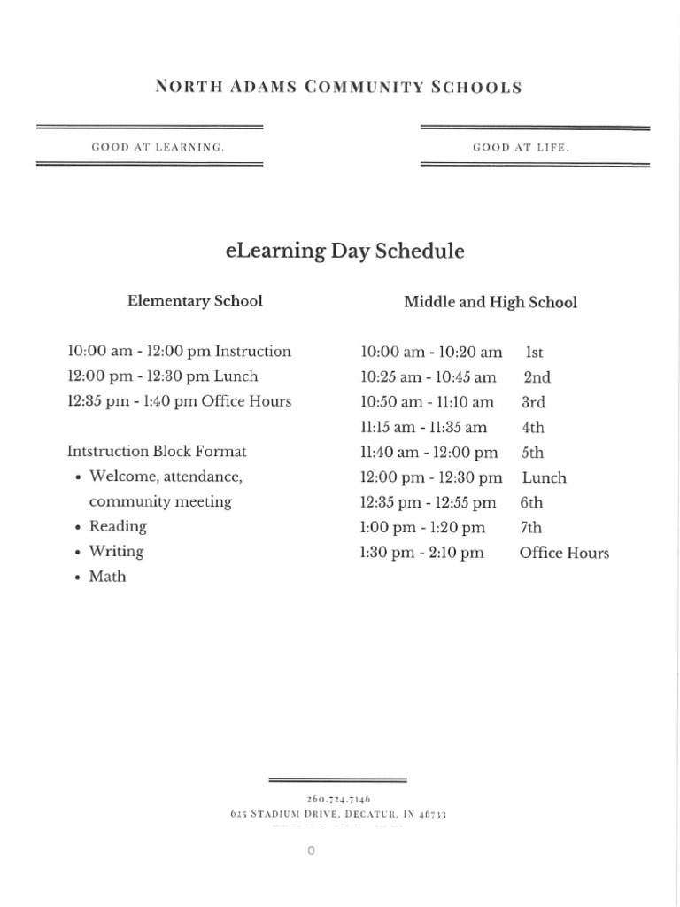 Elearning Day Schedule 22-23 | PDF
