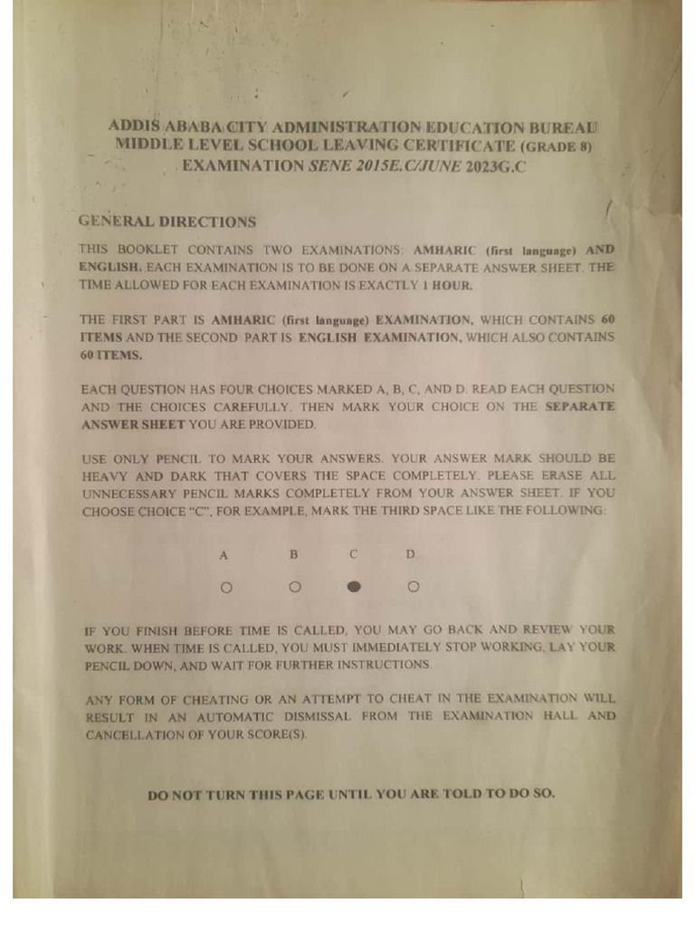 Grade 8 Amharic (2015 Ministry Exam) | PDF