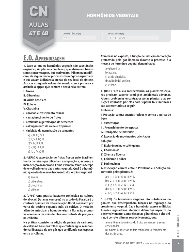 Vol6 Biologia 1 Aulas 47e48 EO | PDF | Hormônio vegetal | Auxinas