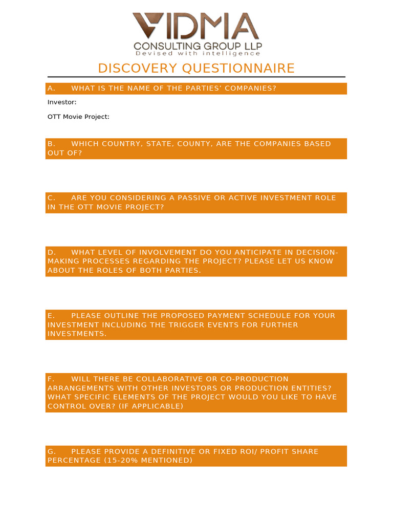OTT Movie Investment Agreement - Discovery Questionnaire - Ver1.0 | PDF