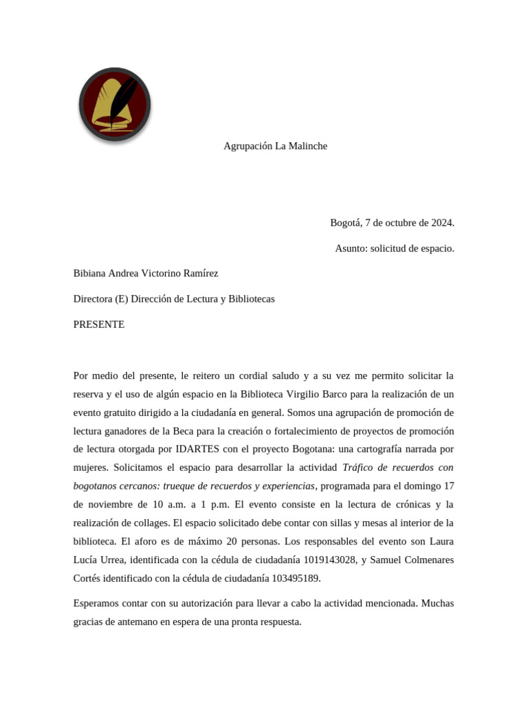 Oficio de solicitud de espacio | PDF